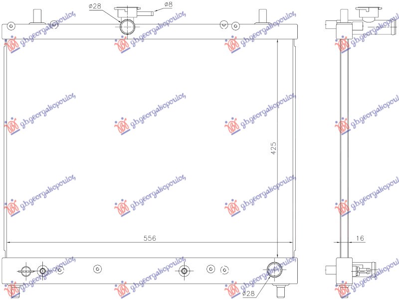 HLADNJAK MOTORA 1.5i 16V (MAN/AUTO) (42.5×55.5) (KOYO) DAIHATSU TERIOS 2006- (J2/F7) (OEM: 16400-B1140, 16400-B1151, 16400B1140)