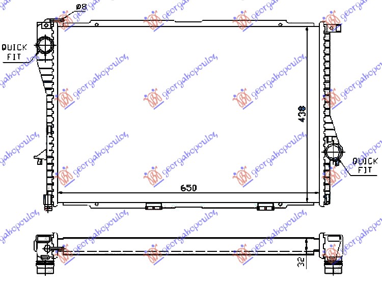 HLADNJAK MOTORA BENZIN (MAN/AUTO) (+/-AC) (65×43.8) (VALEO) BMW SERIES 7 1995-2002 (E38) (OEM: 1436055, 17111436055, 17111436061)