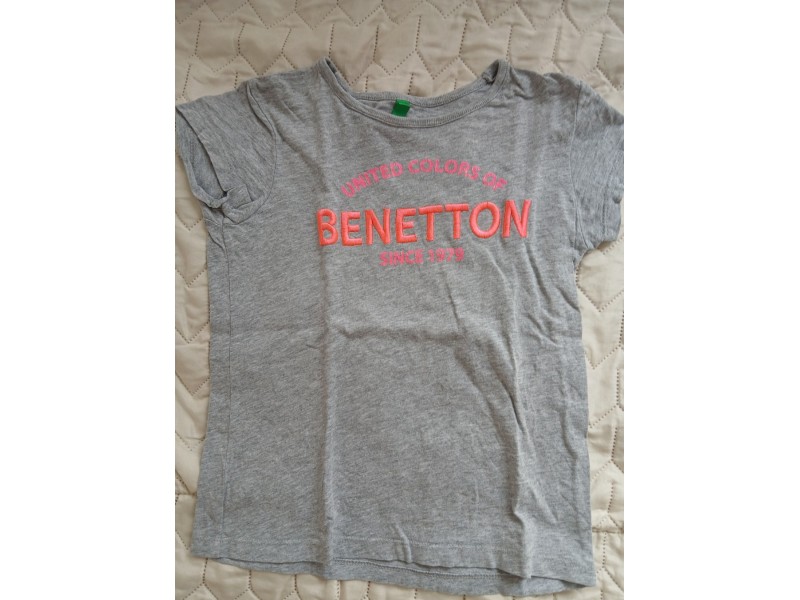 Benetton siva majica sa neon roze printom, 116-122
