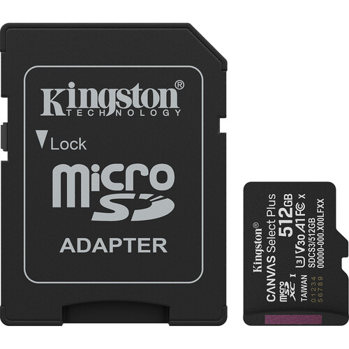 Kingston 512GB Canvas Select Plus UHS-I microSDXC Memory Card + SD Adapter