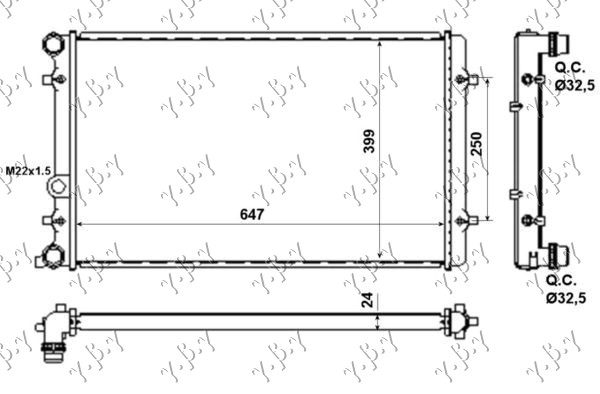 HLADNJAK MOTORA ZA SVE MODELSE BENZIN/DIZEL (MAN/AUTO) (+/-AC) (65×41.5) (VALEO) SEAT LEON 1999-2005 (1M1) (OEM: 1J0121253A, 1J0121253AB, 1J0121253AD)