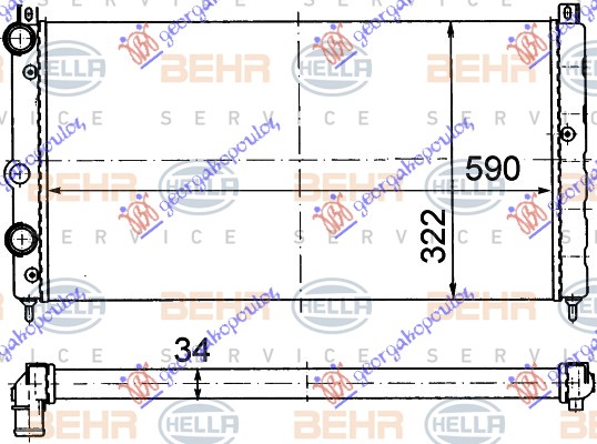 HLADNJAK MOTORA 1.6i 8V 1.9D (59×32) (MAHLE BEHR) VW CADDY PICK-UP 1996-2004 (9UF) (OEM: 6U0121253A)