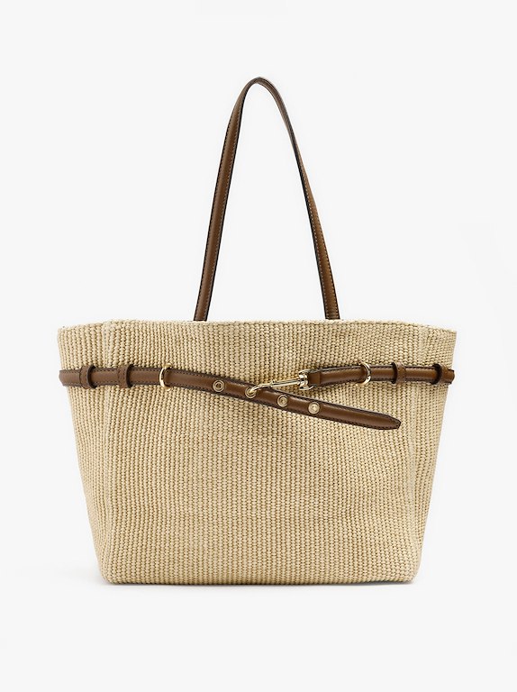 SHOPPER BAG WITH STRAW EFFECT WITH BELT DETAIL