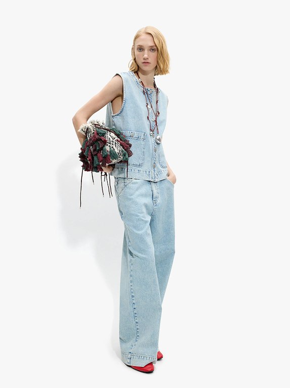 WIDE LEG DENIM TROUSERS WITH 100% COTTON