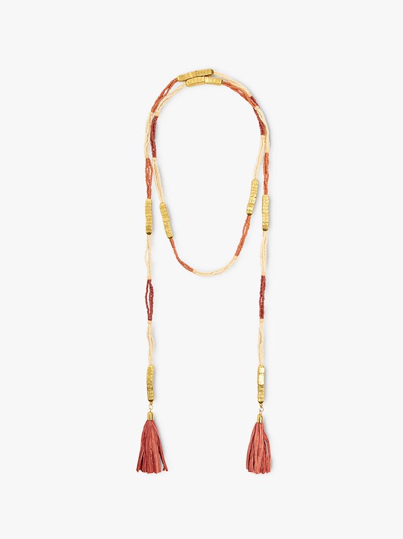 LONG NECKLACE WITH BEADS AND TASSELS