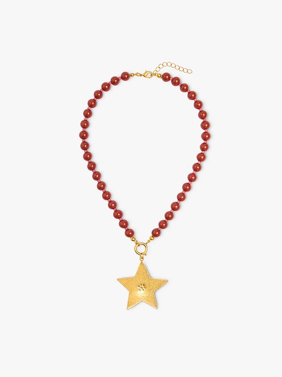 NECKLACE WITH STONE BEADS WITH STAR PENDANT