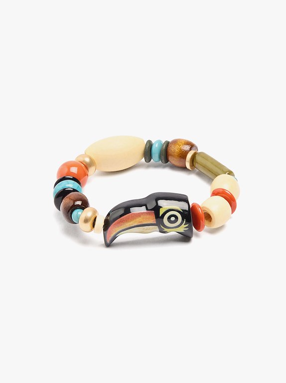 ELASTIC BRACELET WITH WOOD BEADS AND BIRD