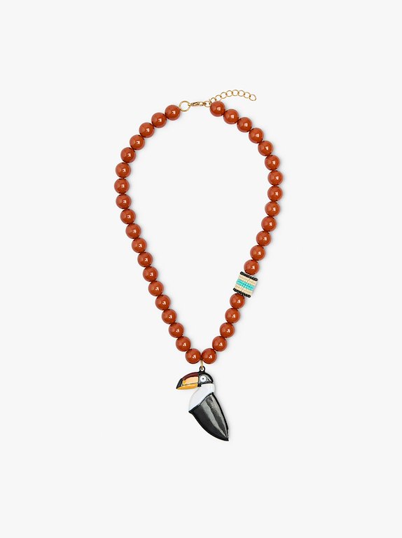 SHORT NECKLACE OF BEADS WITH BIRD PENDANT