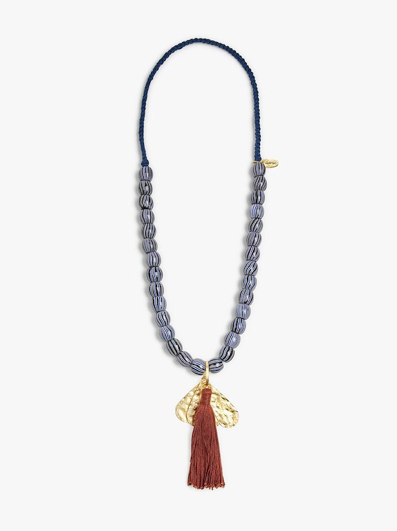 NECKLACE WITH GLASS BEADS WITH TASSEL PENDANT