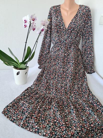 Maxi haljina sitan floral print dugi rukavi vel M