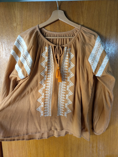 Boho oker vezena bluza - 100% pamuk - L,XL