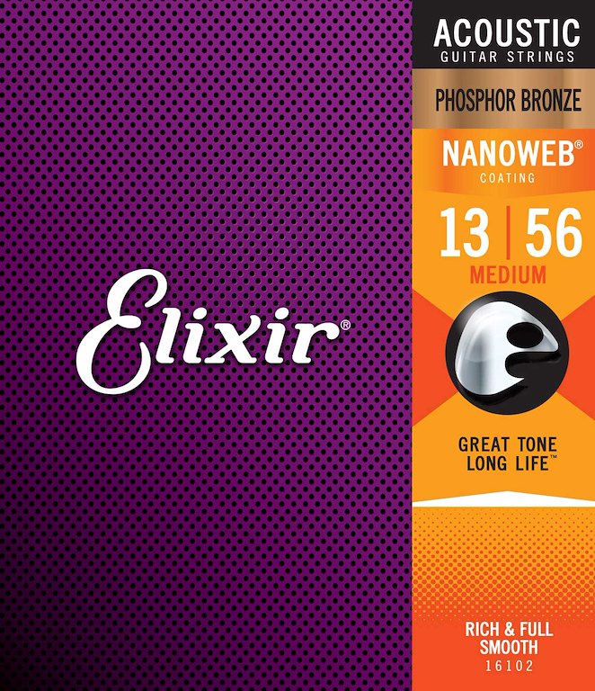 Elixir 13-56 Phosphor Bronze Acoustic Guitar Strings NANOWEB - Žice za akustičnu gitaru