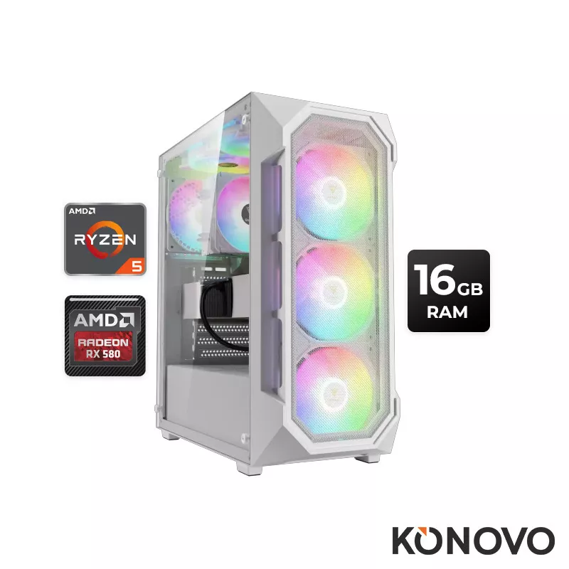 KONOVO Gaming Ryzen 5 3600 16GB RAM 500GB NVMe SSD RX580 8GB 600W NoOS