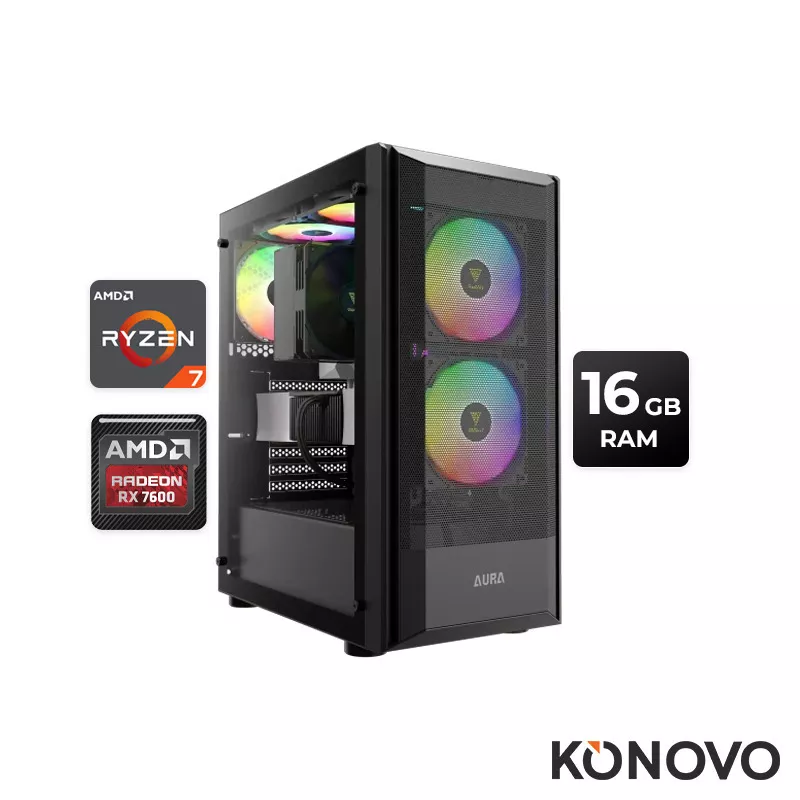 KONOVO Gaming Ryzen 5 5500 16GB RAM 1TB NVMe SSD RX 7600 8GB 650W NoOS