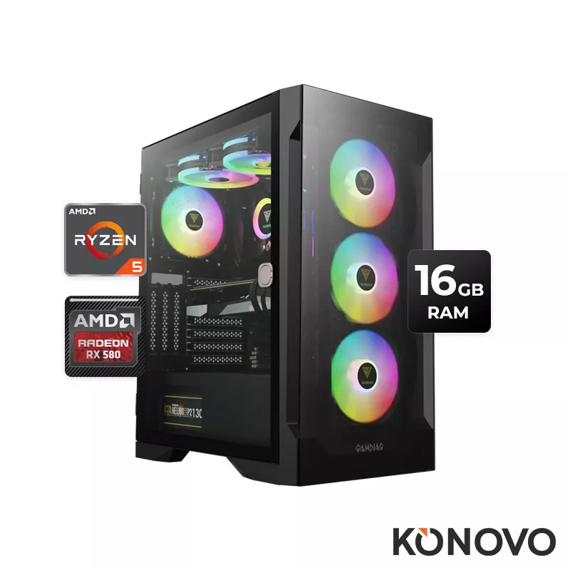 KONOVO Gaming Ryzen 5 5500 16GB RAM 512GB NVMe SSD RX580 8GB 600W NoOS