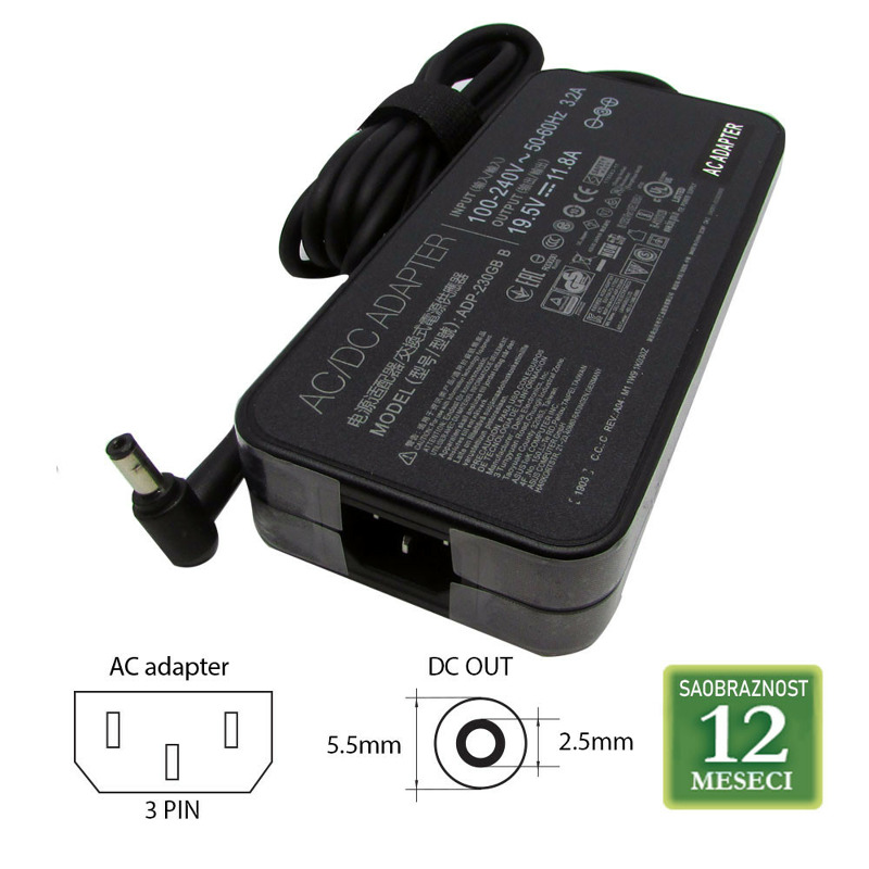 ASUS 19.5V-11.8A ( 5.5 * 2.5 ) ADP-230GB B 230W LAPTOP ADAPTER