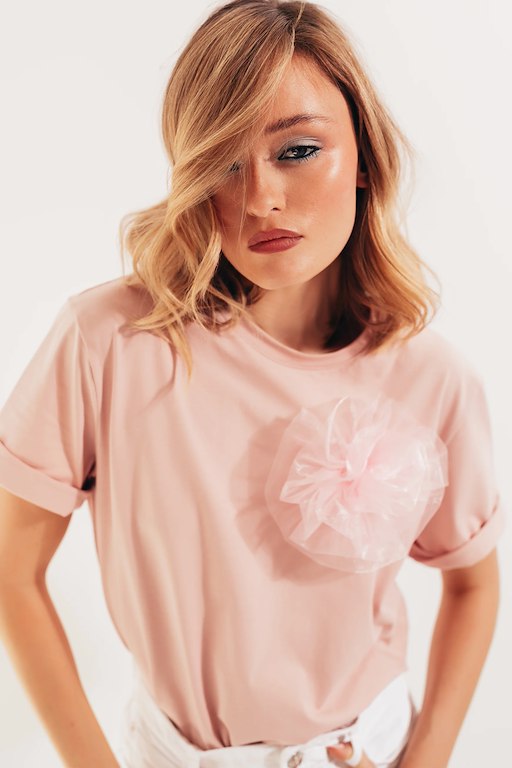 Cotton t-shirt with organza flower