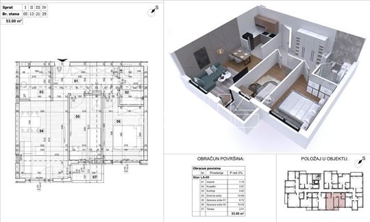 Stan,Novi Sad,Avijacija,kv: 53.00, € 151690