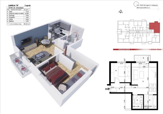 Jajinci-U IZGRADNJI 45m2 2soba/bez provizije