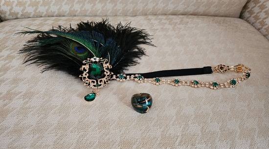 Gatsby 1920s Flapper Peacock set, prsten & traka