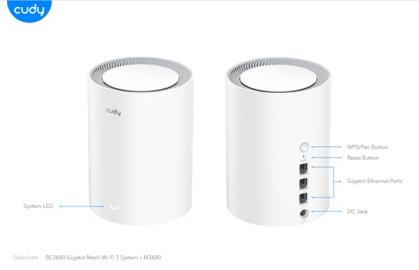 Cudy M3600(1-Pack), BE3600 Gigabit Mesh Wi-Fi 7 System, 2882 Mbps + 688 Mbps IPv6