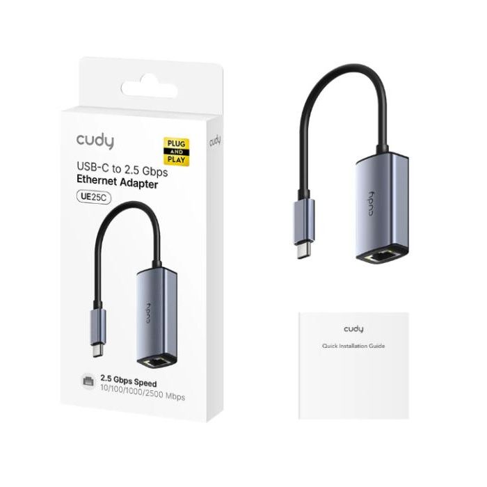 Cudy UE25C, USB-C adapter za Ethernet od 2.5 Gbps, 10/100/1000/2500 Mbps