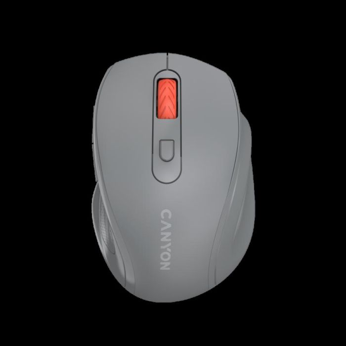 Canyon 6 buttons wireless 2.4Ghz mouse, MX8650A Sensor, DPI up to 1600,Injection case, 3 M life times left and right switches, 2xAAA battery, ABS material. Size: 105x71x40mm, Weight: 59g, Dark grey