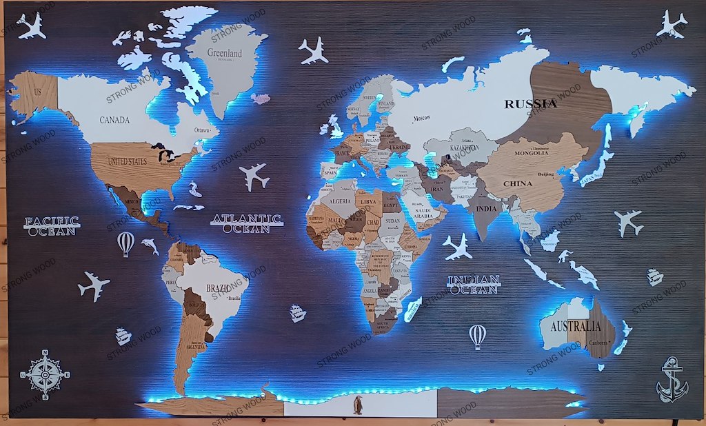 Led mapa sveta 250×150 cm 3D