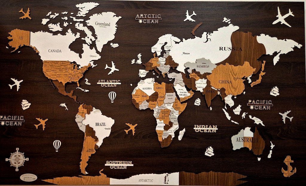 Mapa sveta 3D 140×90 sa podlogom