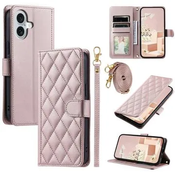 IPHONE 17 LUXURY QUILTED WALLET CASE - ROSE GOLD