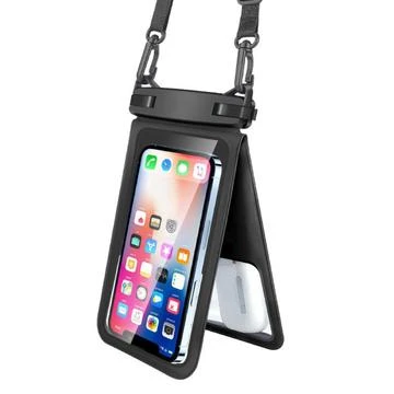 IPX8 WATERPROOF PVC PHONE POUCH FOR UNDER 9.5-INCHES DUAL LAYER MOBILE PHONE SEALED DRY BAG WITH STRAP - BLACK