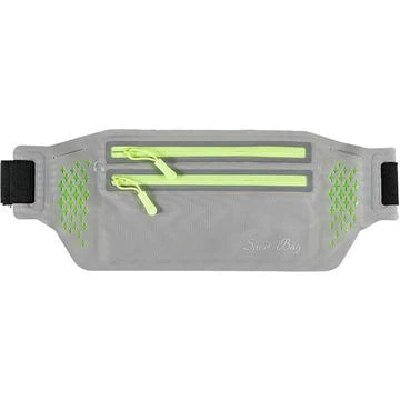 LIGHTWEIGHT RUNNING BELT BAG WITH REFLECTIVE STRIP AND ZIPPER POCKETS - 7.2" - GREY