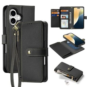 IPHONE 16 DUX DUCIS LAWA WALLET LEATHER CASE W. MAGNETIC COVER - BLACK