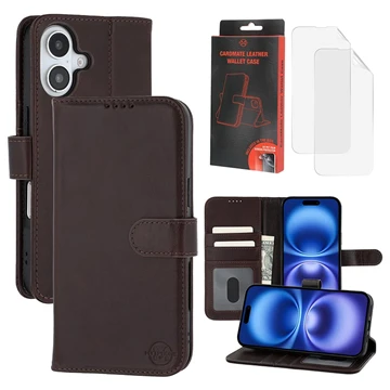 IPHONE 16 MYTPHONE CARDMATE LEATHER WALLET CASE - DARK BROWN