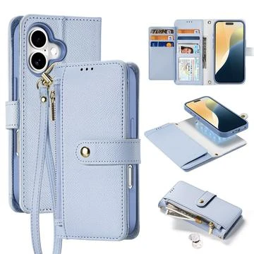 IPHONE 16 DUX DUCIS LAWA WALLET LEATHER CASE W. MAGNETIC COVER - BABY BLUE