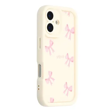 IPHONE 16 STYLISH SHOCKPROOF TPU CASE WITH RAISED EDGES - WHITE / BOW