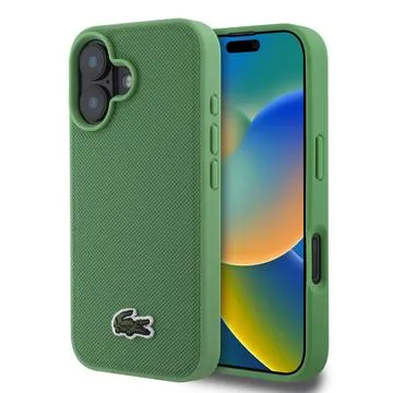 IPHONE 16 PLUS LACOSTE ICONIC PETIT PIQUE WOVEN LOGO CASE - MAGSAFE COMPATIBLE - GREEN