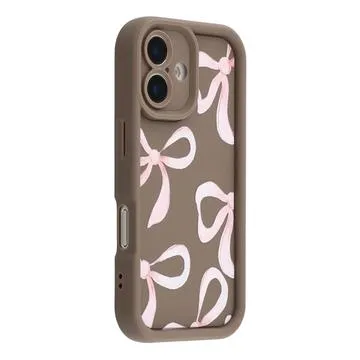IPHONE 16 PLUS STYLISH SHOCKPROOF TPU CASE WITH RAISED EDGES - BROWN / BIG BOW