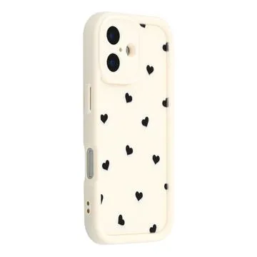 IPHONE 16 PLUS HEART PATTERN SHOCKPROOF TPU CASE WITH RAISED EDGES - WHITE