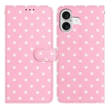 IPHONE 16 PLUS POLKA DOT PATTERN WALLET CASE - PINK