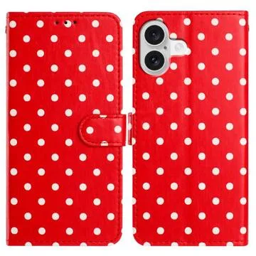 IPHONE 16 PLUS POLKA DOT PATTERN WALLET CASE - RED