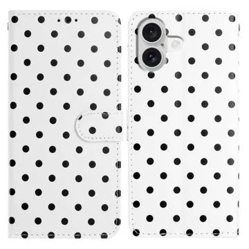 IPHONE 16 PLUS POLKA DOT PATTERN WALLET CASE - WHITE