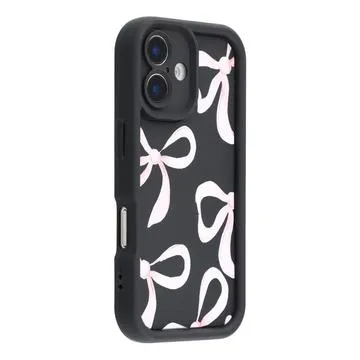 IPHONE 16 PLUS STYLISH SHOCKPROOF TPU CASE WITH RAISED EDGES - BLACK / BIG BOW