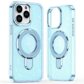 IPHONE 16 PRO GLITTER HYBRID CASE WITH KICKSTAND - MAGSAFE COMPATIBLE - BLUE