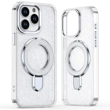 IPHONE 16 PRO GLITTER HYBRID CASE WITH KICKSTAND - MAGSAFE COMPATIBLE - TRANSPARENT