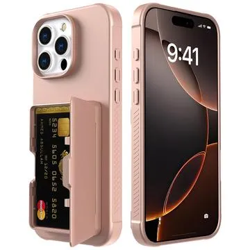 IPHONE 16 PRO MAX HIBRIDNA MASKA SA SKRIVENIM OGLEDALOM I PREGRADOM ZA KARTICE - ROZE