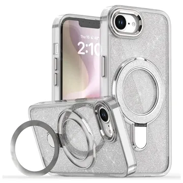 IPHONE 16E/17E GLITTER HYBRID CASE WITH KICKSTAND - MAGSAFE COMPATIBLE - TRANSPARENT