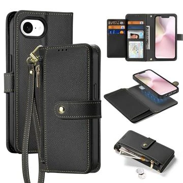 IPHONE 16E/17E DUX DUCIS LAWA WALLET LEATHER CASE W. MAGNETIC COVER - BLACK