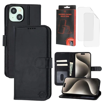 IPHONE 15 MYTPHONE CARDMATE LEATHER WALLET CASE - BLACK