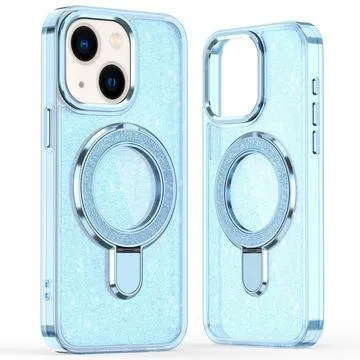 IPHONE 15 GLITTER HYBRID CASE WITH KICKSTAND - MAGSAFE COMPATIBLE - BLUE